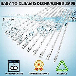 Kabob Skewers 17" Stainless Steel Long BBQ Barbecue Skewers, Flat Metal Kebob Sticks Wide Reusable Grilling Skewers for Meat Chicken,Set of 12 Including 2 Bonus Silicone Brush with Storage Bag