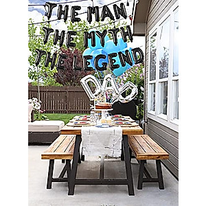 The Man The Myth The Legend Balloon Banner Black Foil Balloons Backdrops for Men Him Husband Guy Father's/Dad's Day Funny Birthday Retirement Party Decoration