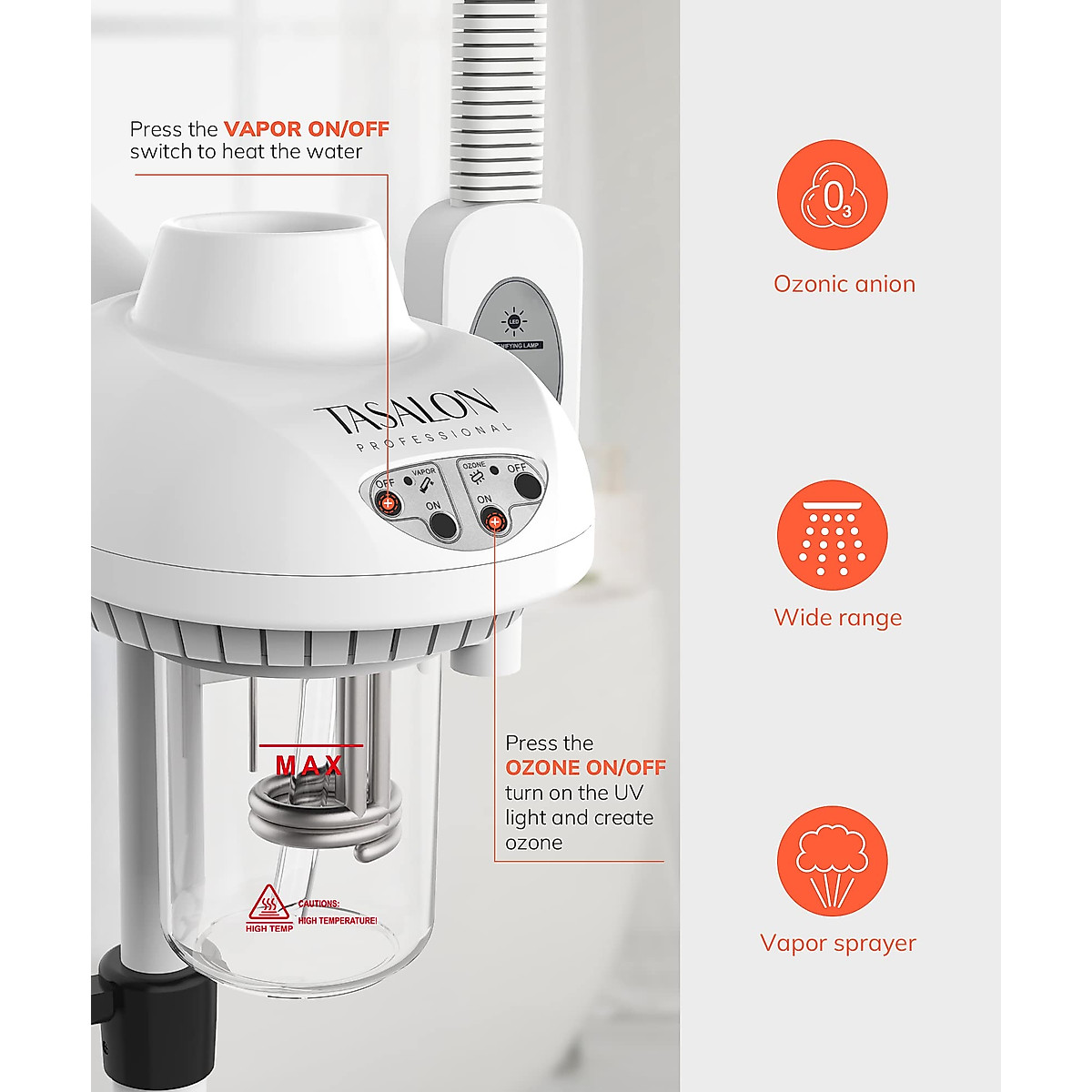 TASALON Professional Facial Steamer, 2 in 1 Facial Steamer with 5X Magnifying Foldable Arm, Ozone Face Steamer for Facial, Mist Face Steamer Salon Spa Beauty Skin Care Equipment, Steamer for Face Spa