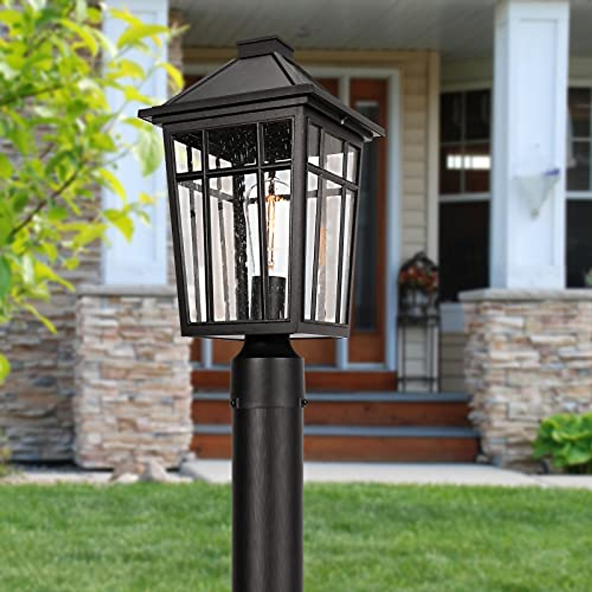 Darkaway Large Outdoor Post Lights Lamp Post Light Fixture, Waterproof Aluminum Housing with Glass, Fence Post Deck Lighting for Garden, Patio, Pathway (Black)