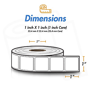 OfficeSmartLabels – 1" x 1" Removable Square Direct Thermal Labels - Compatible with Rollo & Zebra Desktop Printers and More – 1” Core; Perforated, Water & Oil Resistant [20 Rolls, 27600 Labels]