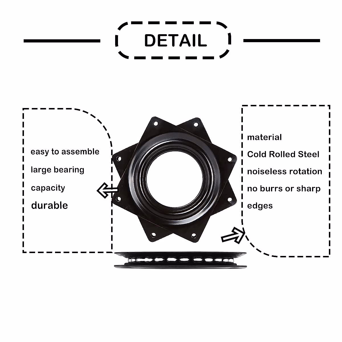 Lazy Susan Square Turntable Bearings 2Pack 6Inch Steel Rotating Bearing Swivel Plate Lazy Susan Hardware Base Parts Kit for Serving Trays Kitchen Cabinet Craft Project (6 Inch, 2)