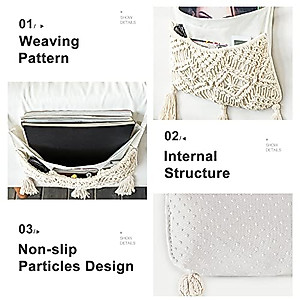 Mkono Macrame Sofa Armrest Organizer Remote Control Holder Magazine Storage Basket Bed Couch Chair Arm Bedside Caddy for TV Remote Control, Magazine, Books, Cell Phone, iPad, Boho Home Decor, Ivory