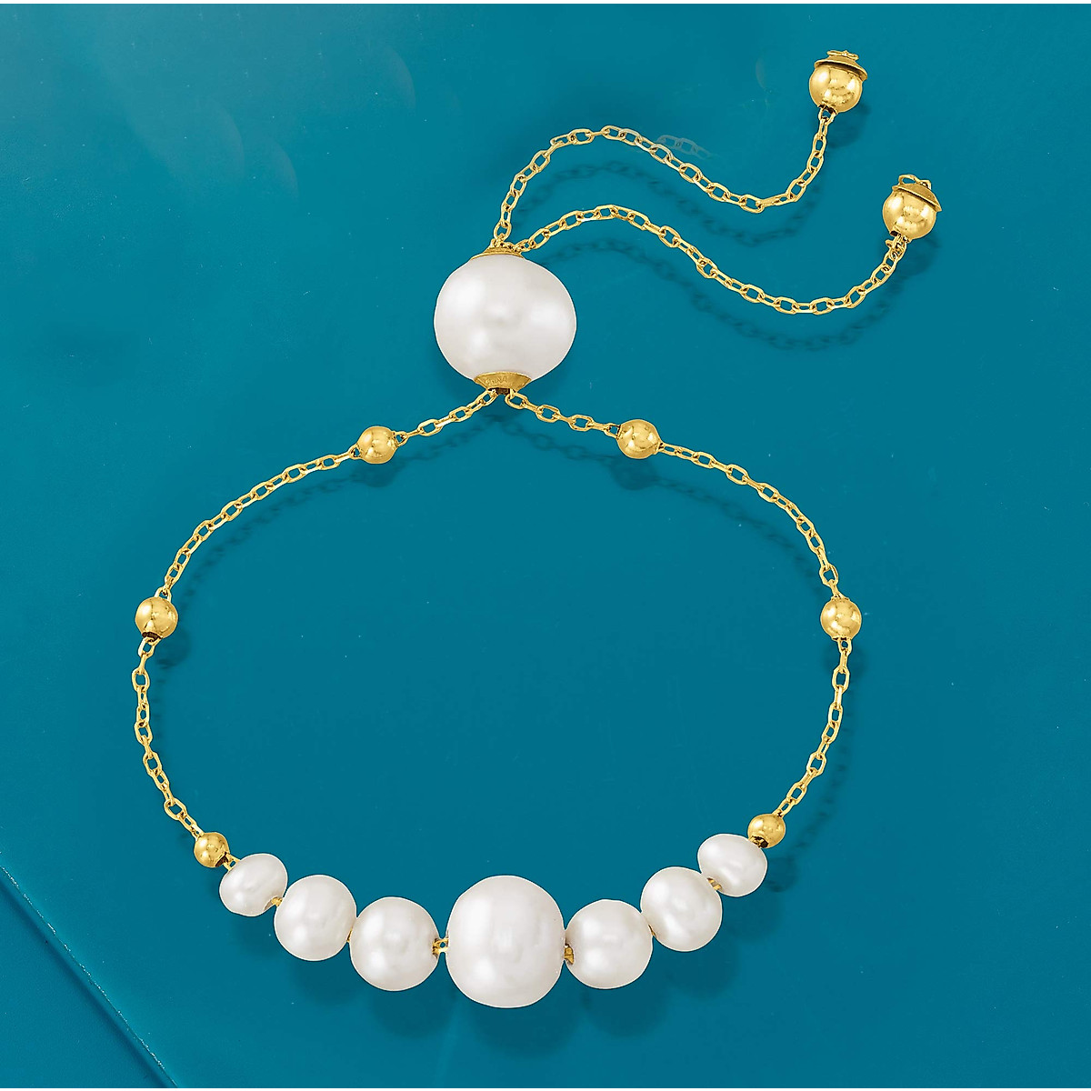 Ross-Simons 4-9.5mm Cultured Pearl Bolo Bracelet in 14kt Yellow Gold