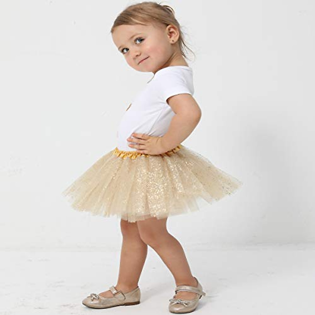 GOODTECK Newborn Infant Baby Professional 3 Layers Sequin Tutu Tulle Skirt (3-8 Years, Gold)