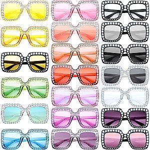 Chumia 20 Pairs Rhinestone Sunglasses Bling Crystal Sunglasses 70s Glitter Disco Glasses Retro Sunglasses for Women Girls(Multicolor)