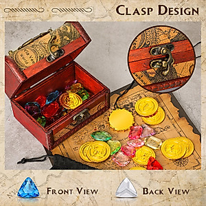 Yookeer 88 Pcs Pirate Treasure Chest for Kids Antique Color Big Treasure Chest Pirate Box Treasure Hunt Pirate Map Gold Coins Necklaces Gems for Pirate Themed Party Favors(Map Style)