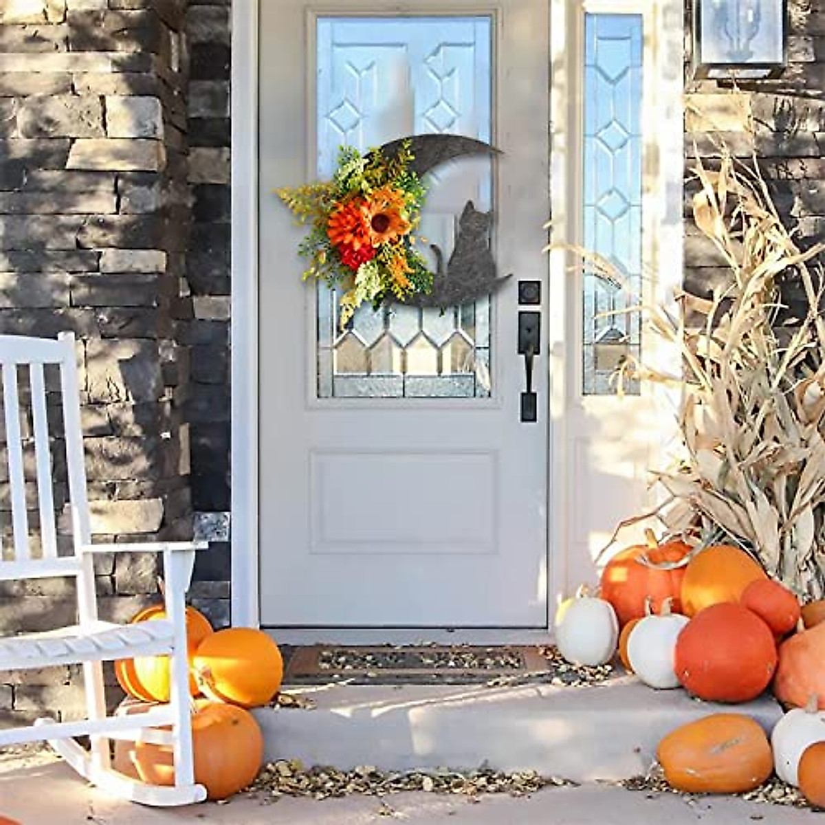 Halloween Wreaths Front Door Wreath Black, Fall Wreaths Scene Party Farmhouse Hello Sign Props Halloween Purple Outdoor Decor Window Hanging