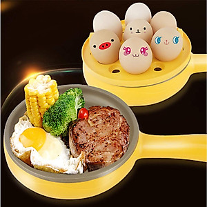 JTJxop 5.5-Inch Nonstick Electric Skillet, Mini Household Electric Frying Pan Skillet, Electric Baking Pan, Easy to Clean, 400W Yellow,B