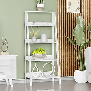 Madesa Modern 5-Tier Ladder Shelf Pantry Storage Space 24 Inch Wooden Free Standing Bookshelf Utility Shelves for Home Office Study Room and Kitchen - White