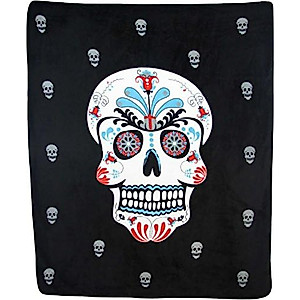 Infinity Republic - Sugar Skull Halloween Soft Fleece Throw Blanket - 50x60 Perfect for Living Rooms, bedrooms, Kids' Rooms, Outdoors!