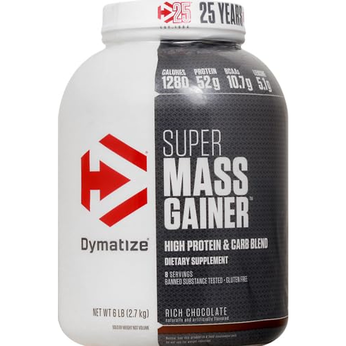 Dymatize Super Mass Gainer Protein Powder, 1280 Calories & 52g Protein, 10.7g BCAAs, Mixes Easily, Tastes Delicious, Rich Chocolate, 6 lbs