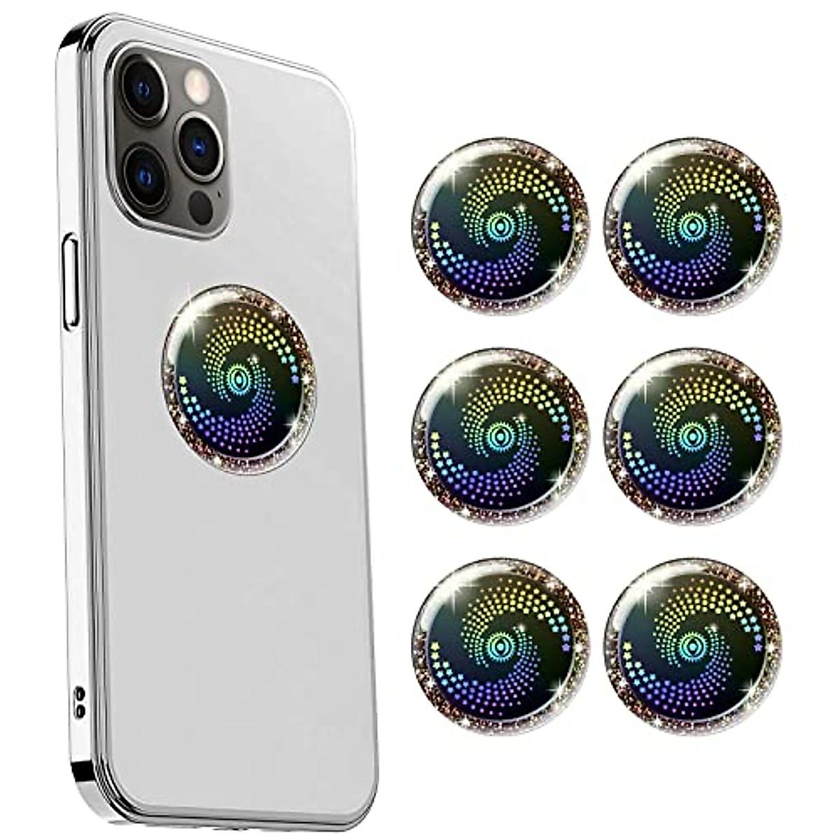 Crystal Diamond Flashing Sticker 6 pcs for Mobile Phones 2021 Latest Model–Anti-R Multi-Layer Protection Cell Phone Stickers, for Smart Phone, Laptops, Tablets, Pad, All Devices