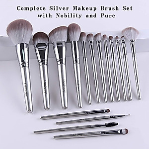 Makeup Brushes,Daubigny 16Pcs Silver Premium Synthetic Makeup Brush Set with Professional Foundation Brushes Powder Concealers Eye shadows Blush Makeup Brush for Perfect Makeup