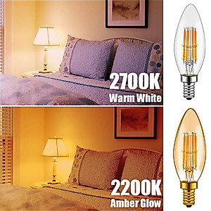 Emotionlite LED Light Bulbs, Dimmable Candelabra Bulbs, E12 Base, Warm White, Chandelier Light, Ceiling Fan Bulb, 40W Equivalent, 4W, 2700K, 350LM, UL Listed, 6 Pack