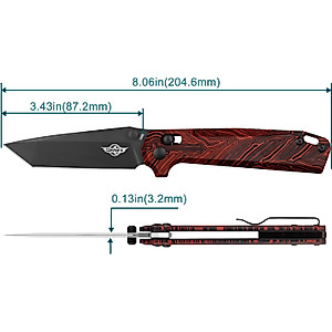 OKNIFE Rubato Pocket Knife, Tanto Style EDC Folding Knife with 154CM Stainless Blade and G10 Handle for Camping Indoor and Outdoor Activities (Black and Red)