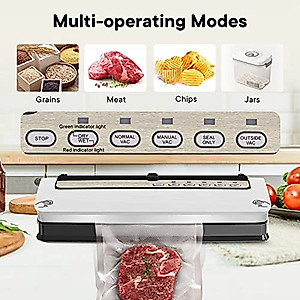 Food Vacuum Sealer Machine, Dry/Moist Vacuum Sealer with 5-in-1 Multi-operating Modes for Sous Vide and Food Storage, Built-in Roll Storage & Cutter Food Vacuum Machine,10 Pcs Bags Starter Kit, White