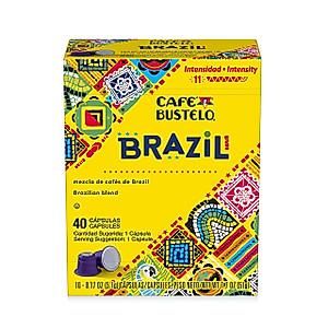 Cafe Bustelo Brazil Espresso Dark Roast Coffee, 40 Count Capsules for Espresso Machines, 11 Intensity (Capsule Color May Vary)