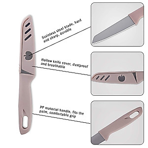 Kocpudu Paring Knife,3 Pieces Sharp and Durable Fruit Knife, with Protective Cover,fruit Knife Small of Exquisite Appearance,suitable for Most Types of Vegetables and Fruits (pink, Blue, Green)