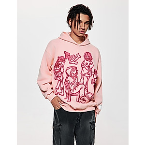 Vamtac Mens Graphic Hoodies Y2k Cute Pullover Oversized Fashion Streetwear Casual Hooded Sweatshirt Unisex Tops Pink S