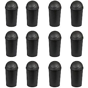 Sterilite 10839006 3 Gallon Round Swing Top Plastic Wastebasket, Black (12 Pack)
