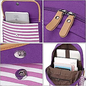 Sugaroom Canvas School Backpack for Girls Teen Laptop Bag Travel Bag Bookbag Daypack with Lunch Box (Purple 3PCS)