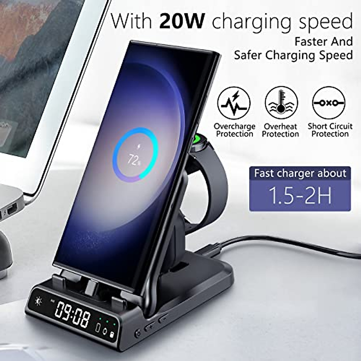 SwanScout Charging Station for Samsung, Foldable 25W 3 in 1 Super Fast Charging Dock Stand for Galaxy S23 Ultra/S22 Ultra/S21/Z Flip 4/Z Fold 4/Buds, Samsung Watch Charger for Galaxy Watch 5 Pro/4/3