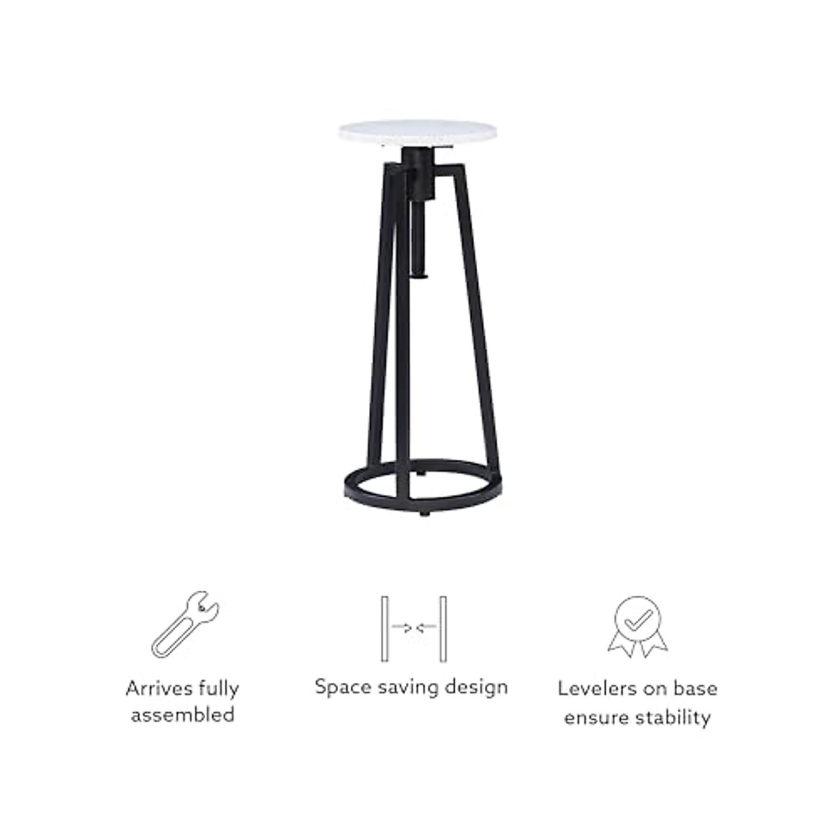Powell White Marble Top Drink Industrial Style Black Metal Adjustable Height Base Muriel Side Table