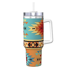 Xiexide 40oz Sweatproof Office Native Southwest American Indian Aztec Navajo Tribal Double Walled Vacuum Insulatedith Handle And Straw,Hot & Cold Drinks