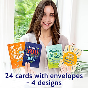 24 Appreciation Cards with Colorful Envelopes and Gold Stickers - Team Gifts, Teacher Gifts Bulk, Volunteer and Employee Appreciation Cards, Gratitude and Encouragement Cards - Boxed Set of Thank You