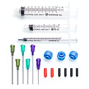 Dispense All - K2-3PK All-Purpose Industrial Syringe Kit - 1ml/3ml/10ml with 1 & 2 Inch 14, 18, & 21 Gauge Dispensing Tips, Syringe Caps and Tip Covers