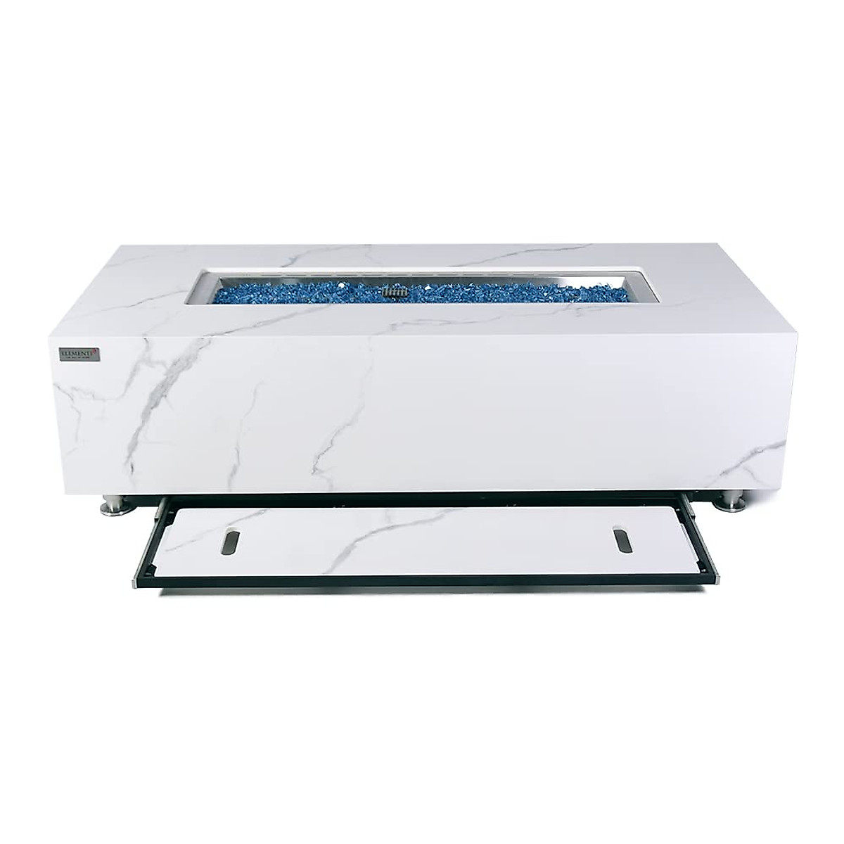 Elementi Plus Carrara Outdoor Table 59.8 Inches Fire Pit Patio Heater Marble Porcelain Firepits Outside Electronic Ignition Backyard Fireplace Cover Fire Glass Included Natural Gas