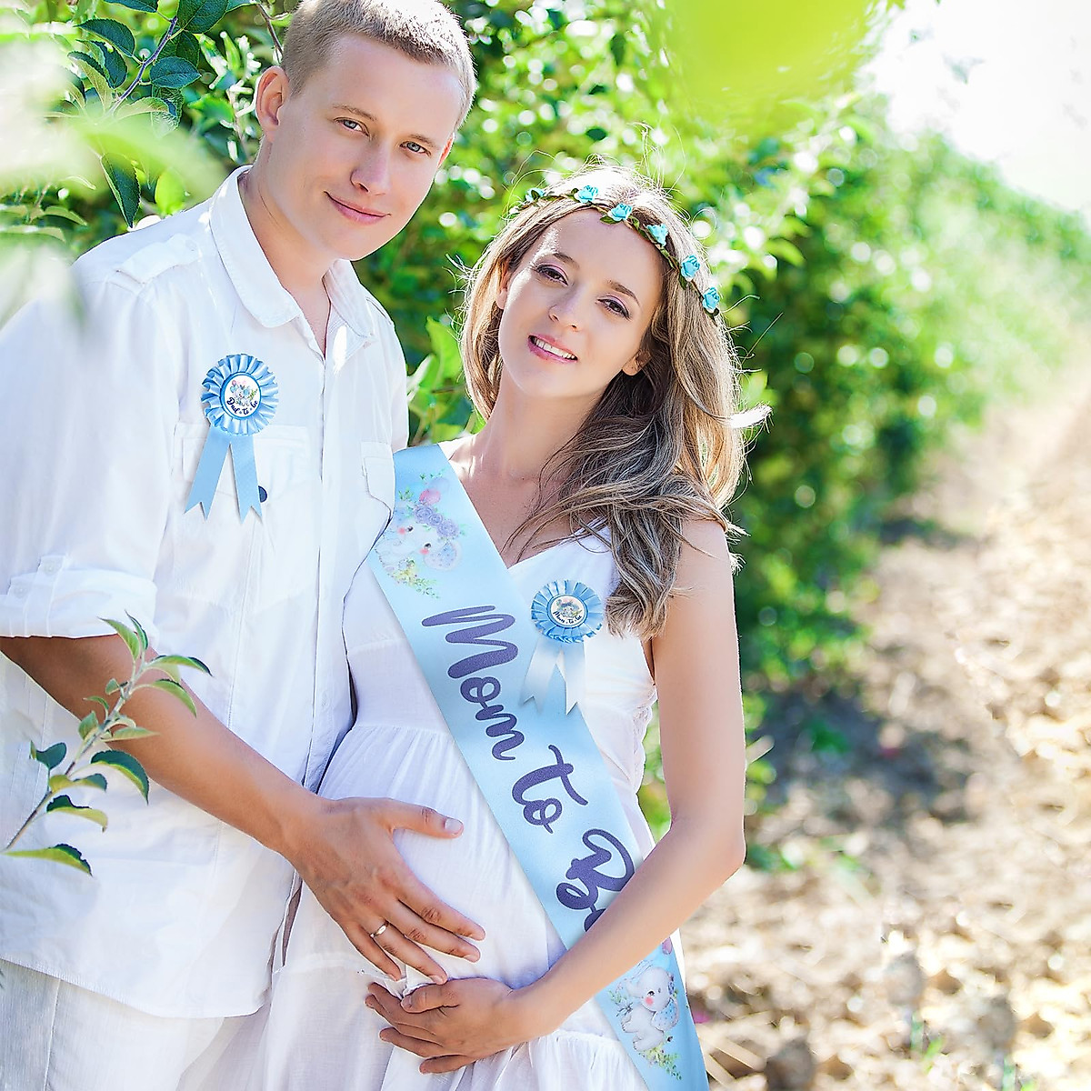 Chunful Elephant Theme Baby Shower Sash Mom to Be Sash and Dad to Be Pin Flower Crown for Gender Reveals Party Baby Shower Party Favors Decorations for Boys and Girls Pregnancy Props Gift (Blue)