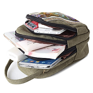 SILKAREA Women Canvas Cell Phone Purse Crossbody Bag Embroidered Small Shoulder Bags Handbags Credit Card Wallet Pouch (Army Green)