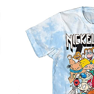 Nickelodeon Mens 90s Cartoon Shirt - Rugrats Hey Arnold Ren & Stimpy Rocko's Modern Life Tie Dye T-Shirt (Light Blue Dye, X-Large)