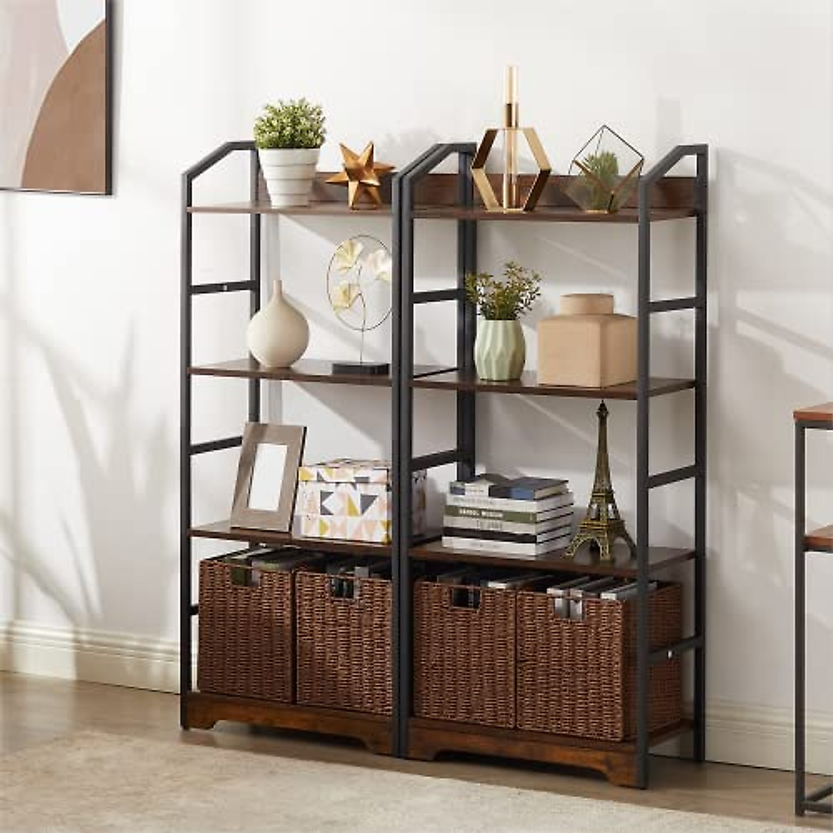 Vagusicc Industrial Display Standing Bookshelf, 4-Tier Tall Bookcase Wood Book Shelf, Modern Book Shelf Storage Organizer Steel Frame, Multipurpose Bookshelf for Living Room/Bedroom/Kitchen/Bathroom