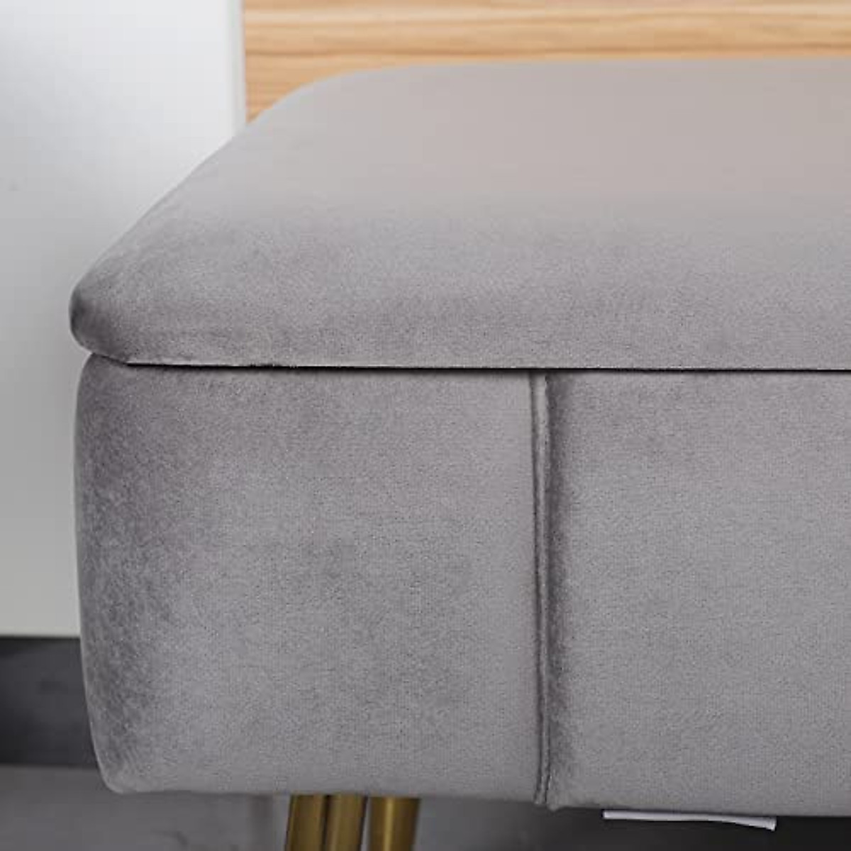 SOFT ASS Modern Fashion Velvet Storage Bench Upholstered Footrest Ottoman with Gold Metal Legs for Living Room Bedroom Home Office - Dark Grey