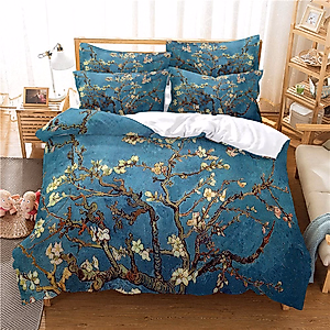 ZZBDSB Van Gogh Style Flower Print Floral Duvet Covers Luxury Nordic Home Bedding Set for Women Kid Girl Blue- Comforter QueenKingTwinFull Size 3 Pcs Bed in A Bag (1 Quilt Cover,2 Pillowcases )