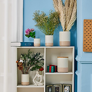 Yangbaga Canisters Sets for Kitchen Countertop-Set of 4 Ceramic Kitchen Canisters Food Storage Jar with Airtight Bamboo Lids & Spoons & Label,Large Flour and Sugar Containers for Serving Ground Coffee