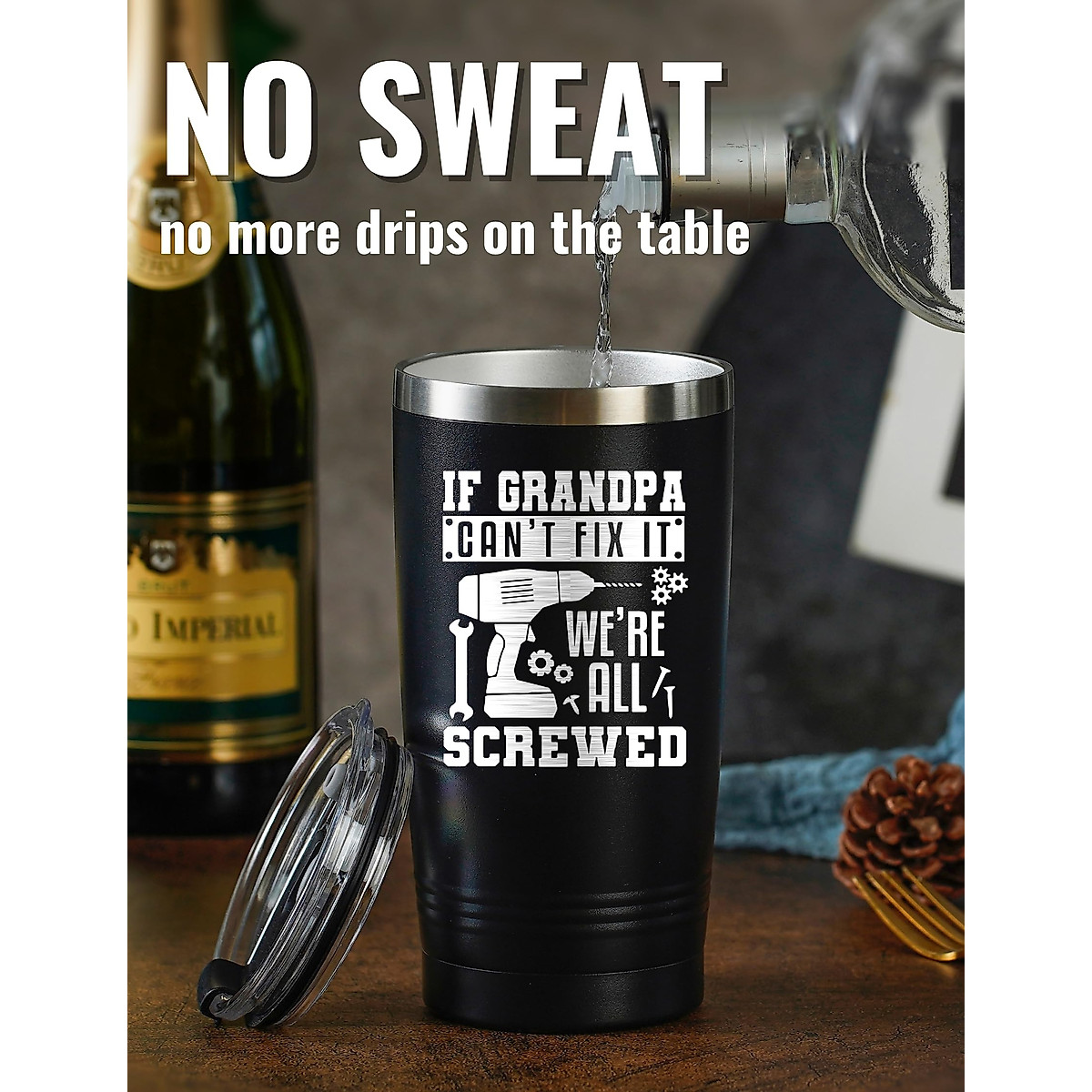 Onebttl Grandpa Gifts for Father's Day, Christmas, Birthday, 20oz Stainless Steel Tumbler with Lid and Straw from Granddaughter Grandson - Grandpa