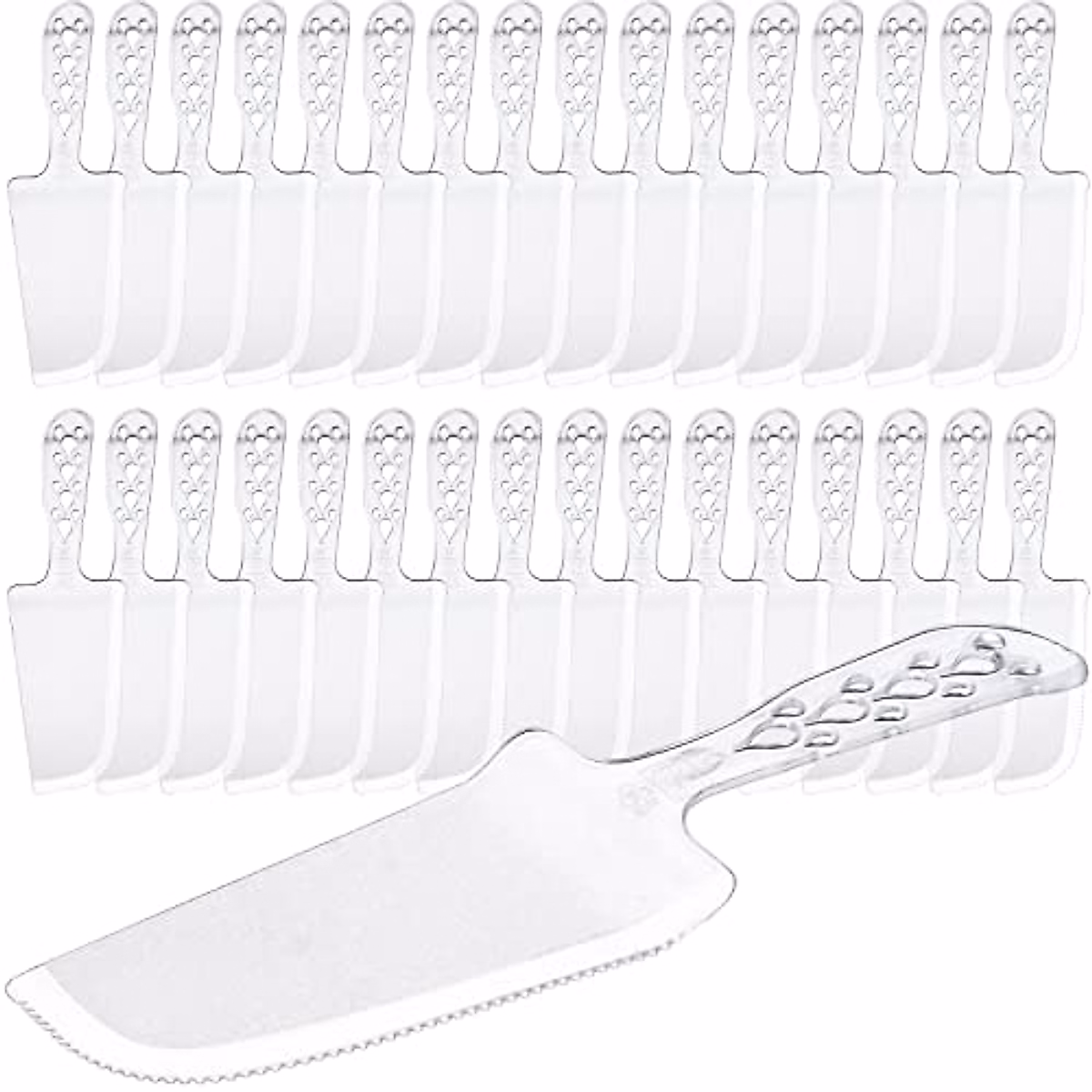 50 PCS Disposable Plastic Cake Cutter and Server Clear Cake Plastic Server Cutter Plastic Cake Server Cutting for Pie Tart Cake Dessert Pizza Pastry, Baking Cutter Holder Transfer for Kitchen Wedding