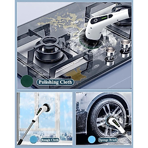 Electric Spin Scrubber, LOSUY Cordless Cleaning Brush with 7 Replaceable Drill Brush Heads and 54 Inch Adjustable Extension Arm, Power Shower Scrubber for Bathroom, Kitchen, Floor, Tile, Tub