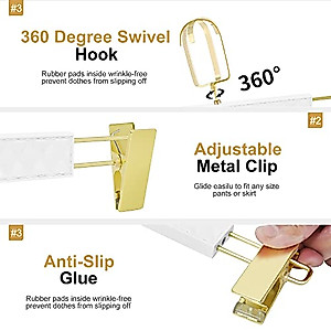 16 Pack Gold Pants Hangers,Plastic Skirt Hangers with Gold Clips,Premium Pants Hangers for Clothes Coat 360° Swivel Hook(Gold-16 Pack)