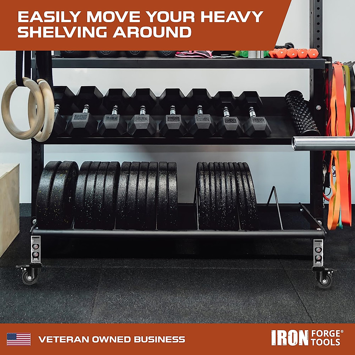 Iron Forge Tools Rolling Storage Rack Caster Wheels Heavy Duty - Set of 4 Locking Caster 3 Inch 1360 lb. Capacity for Boltless Self Locking Shelving Racks, Nylon and Steel Ball Bearing Wheels