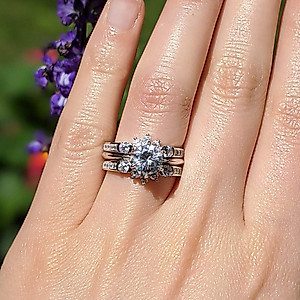 TwoBirch 1.01 Ct. Half Halo Prong and Channel Set Ring Guard in Sterling Silver with Cubic Zirconia (Size 6)