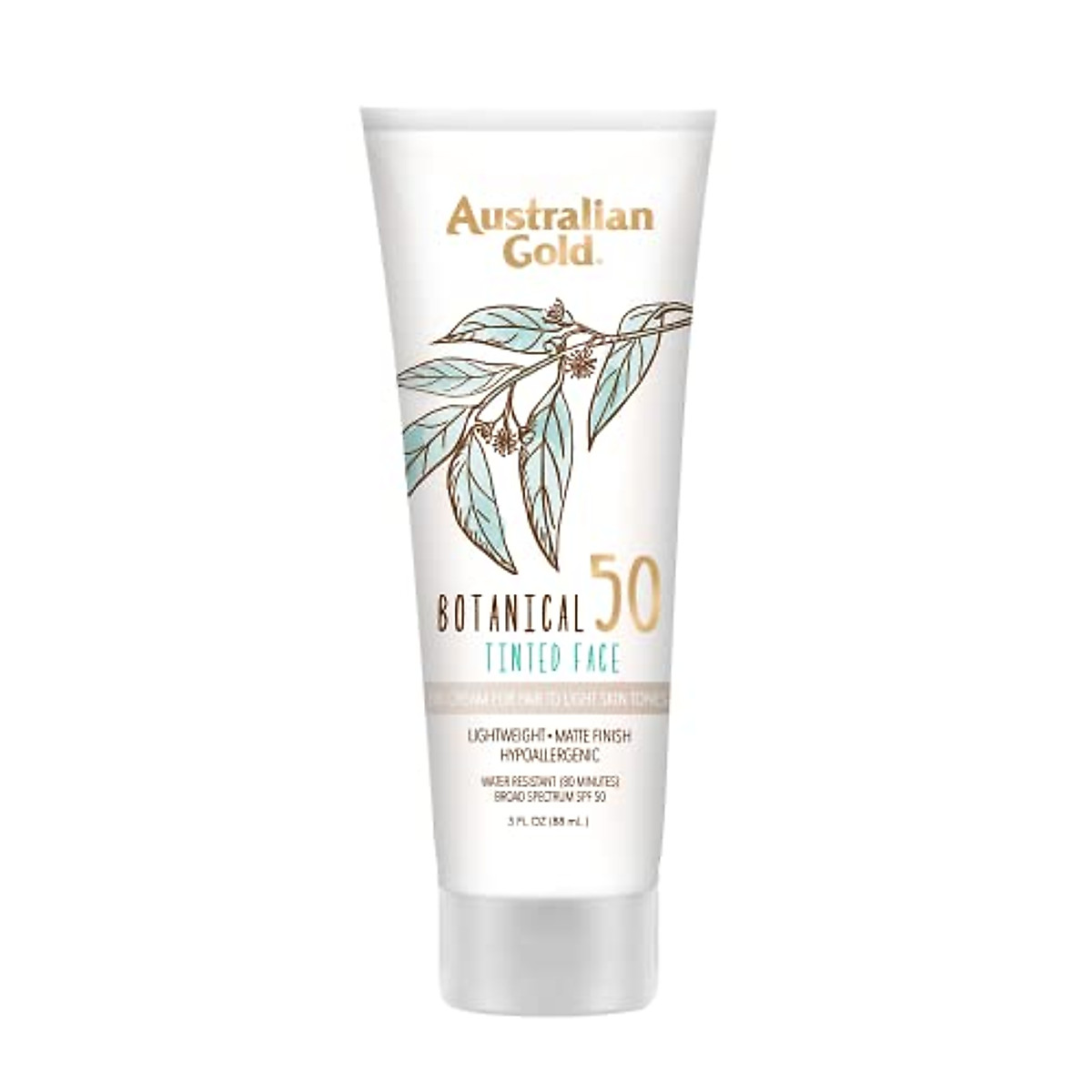 Australian Gold Botanical Sunscreen Tinted Face BB Cream SPF 50, 3 Ounce | Fair-Light | Broad Spectrum | Water Resistant | Vegan | Antioxidant Rich