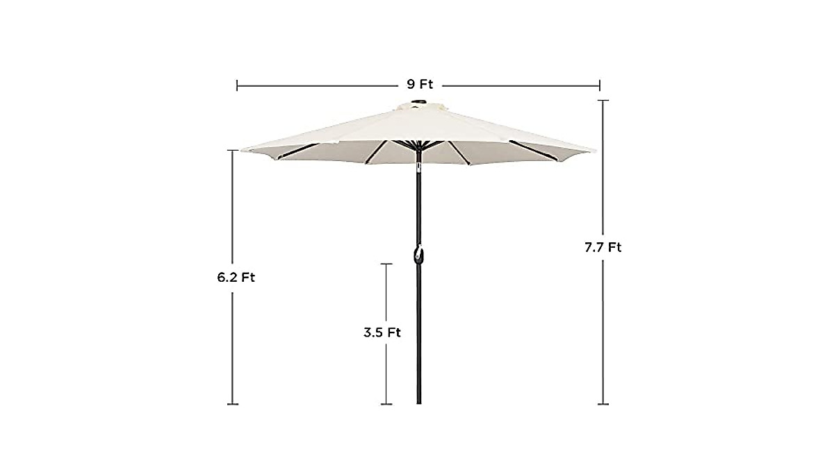 Light Beige Solar Umbrella with 40 LED Lights