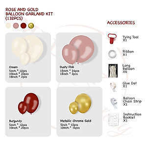 Pink Balloon Arch Kit - 132pcs Pink Gold Red Balloon Garland Kit White Dusty Pink Balloons for Wedding Bridal Shower Birthday Baby Shower Party Decorations