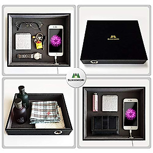 SUKKMORI Valet Tray Desk Organizer - PU Leather Nightstand Organizer for Men and Women, Dresser Tray, Catchall Tray for Key Jewelry Accessories, Vanity Tray Box, Bedside Table Charging Station