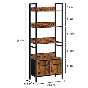 LIANTRAL 5 Tier Bookshelf with Drawers, Tall Bookcase with Shelves, Wood and Metal Book Shelf Storage Organizer, Industrial Display Standing Shelf Unit for Bedroom, Living Room, Office, Rustic Brown